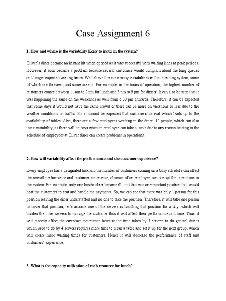 Case Assignment 6 | PDF | Waiting Staff | Restaurants