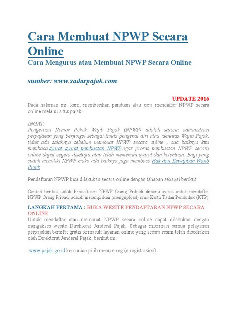 Panduan Lengkap Daftar NPWP Online | PDF | Pengelolaan Keuangan & Uang