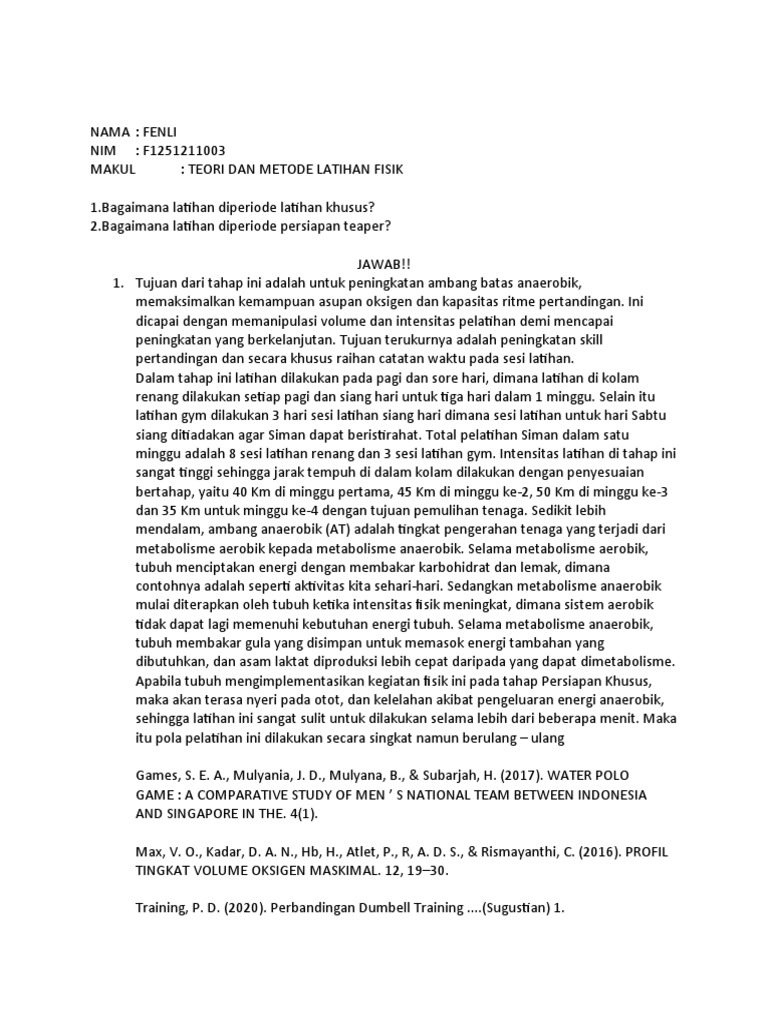 Uas Teori Dan Metode Latihan Fisik Fenli | PDF | Kesehatan Holistik