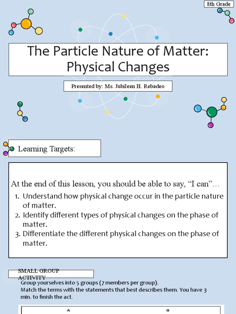 Particle Nature of Matter - Physical Changes | PDF | Matter | Water