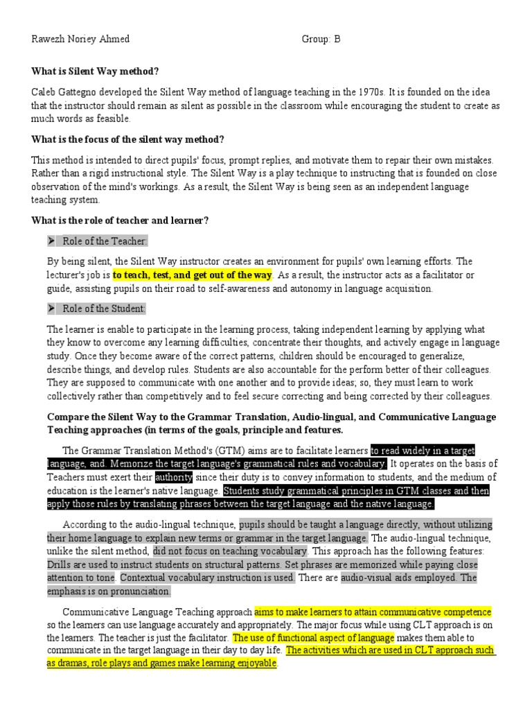 What Is Silent Way Method | PDF | Learning | Cognition