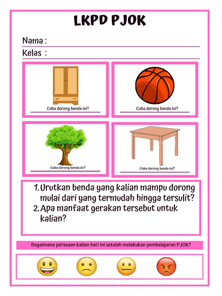 LKPD PJOK - KELAS 1 - Gerakan Mendorong | PDF