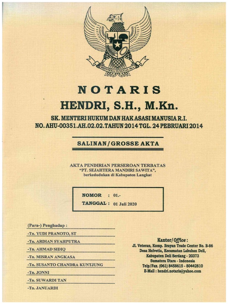 Akta Pendirian Perseroan Terbatas | PDF