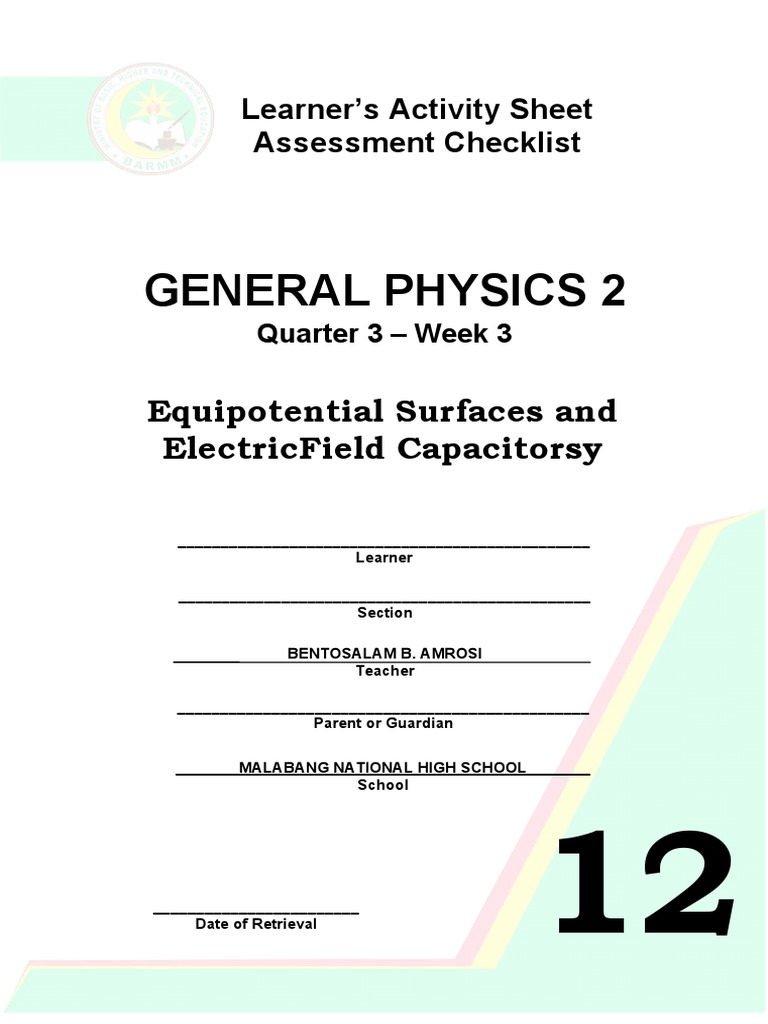 General Physics - Q3-Week3 - Equipotential Surface and Electric Field | PDF | Capacitor ...