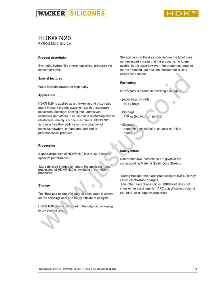 HDK N-20, TDS | PDF | Silicon Dioxide | Materials