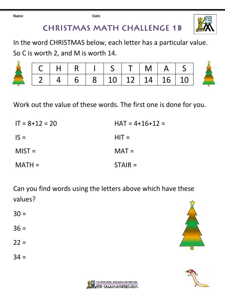 Christmas Word Values | PDF