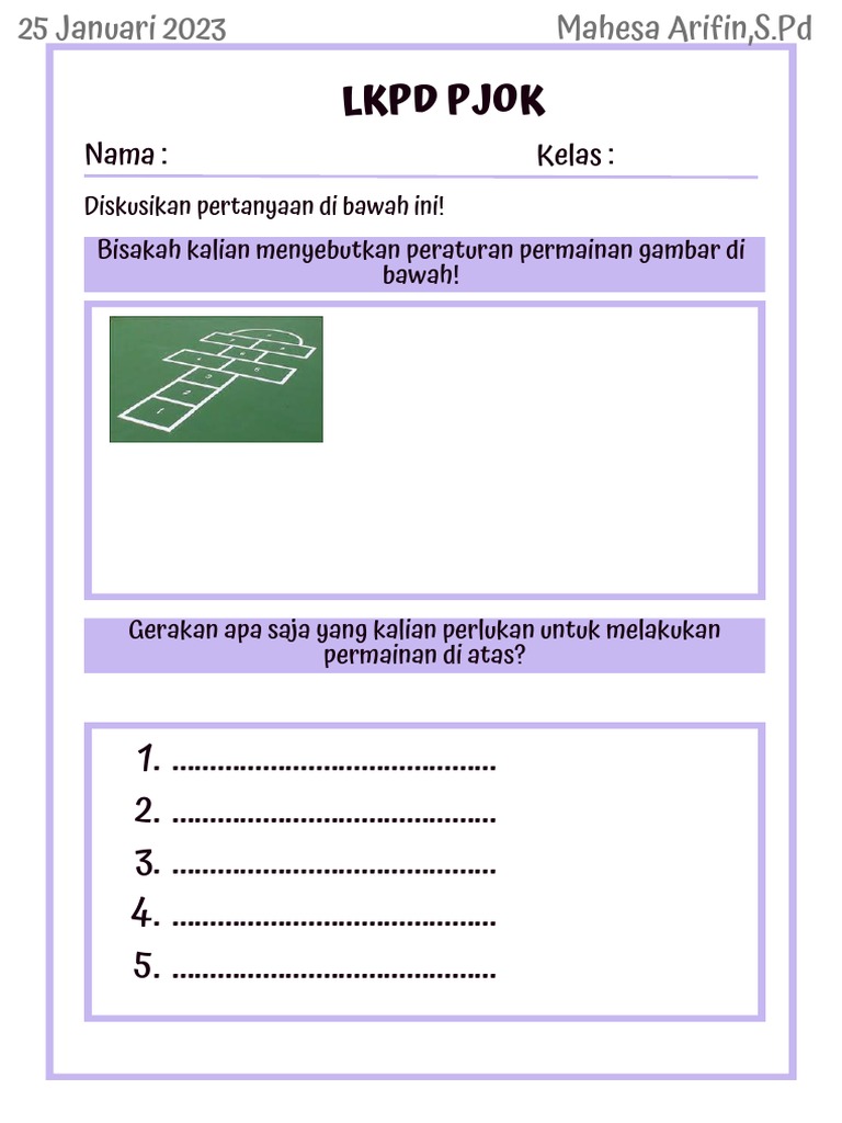 LKPD PJOK - Kelas 3 - Gerak bertumpu pada dua kaki Permainan Engklek | PDF