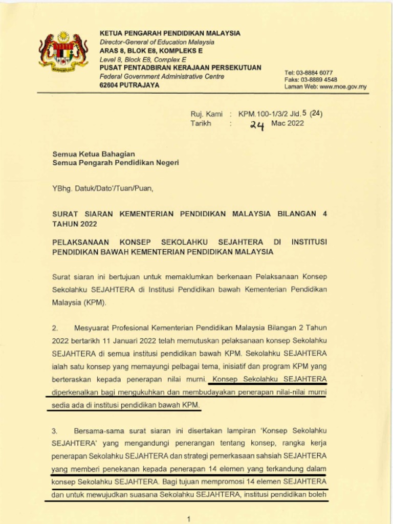 Surat Siaran KPM Bil.4.2022 Pelaksanaan Konsep Sekolahku Sejahtera Di ...