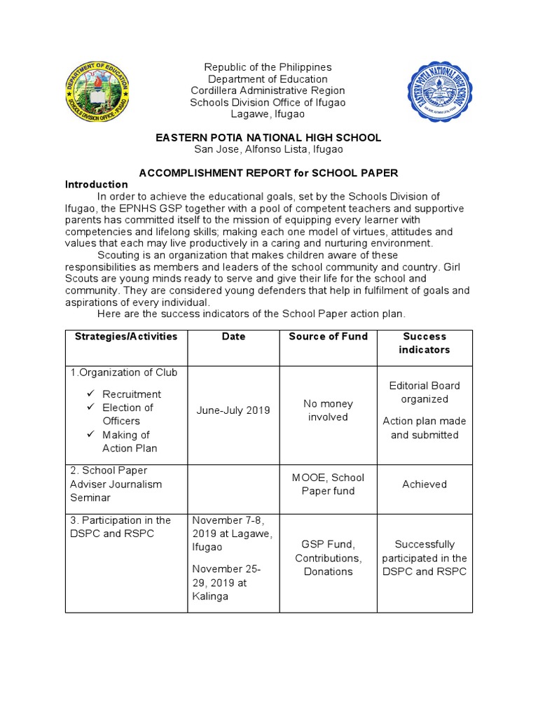 Accomplishment Report SCHOOL PAPER | PDF