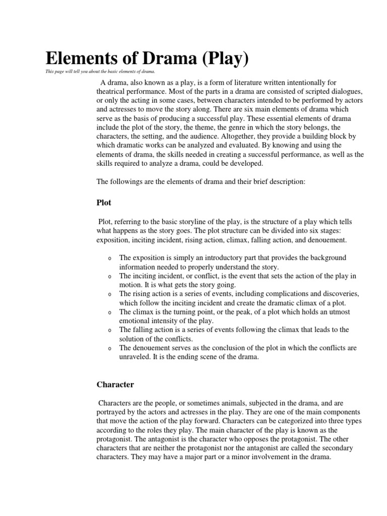 A Play and Its Elements | PDF | Play (Theatre) | Plot (Narrative)