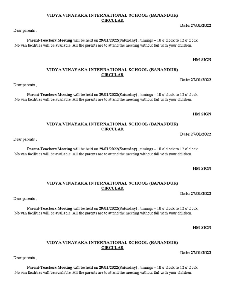 Parent-Teacher Meeting Notice | PDF