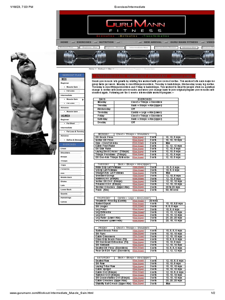 Exercises Intermediate | PDF | Weight Training | Physical Exercise