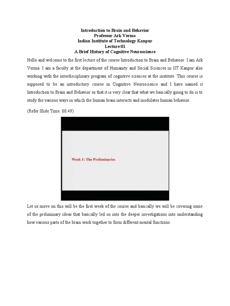 Lecture 1 Brain And Behaviour Pdf Neuron Mind