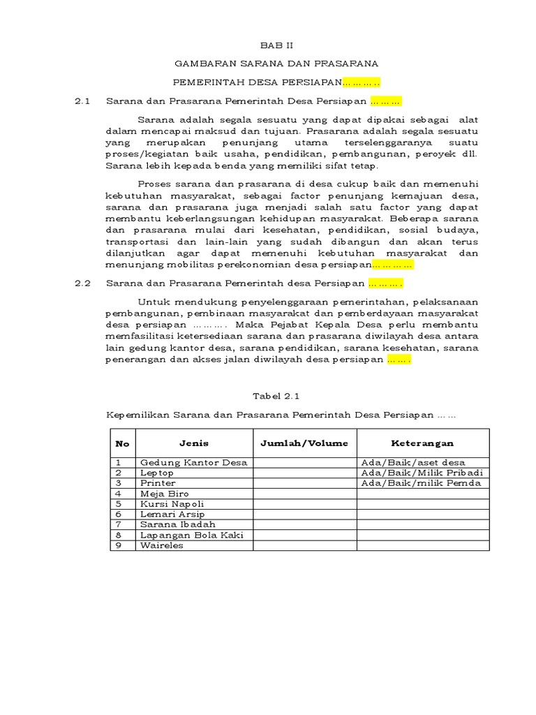 Laporan Sarana Prasarana Desa Persiapan | PDF