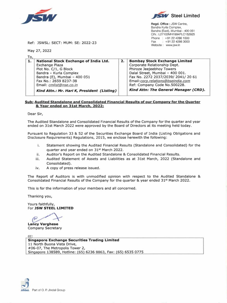 JSW Mar'22 | PDF | Going Concern | Financial Audit