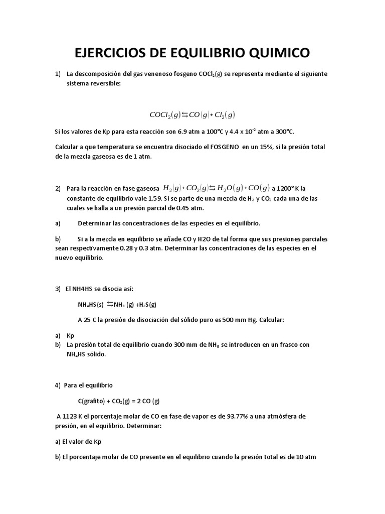 Ejercicios de Equilibrio Quimico | PDF