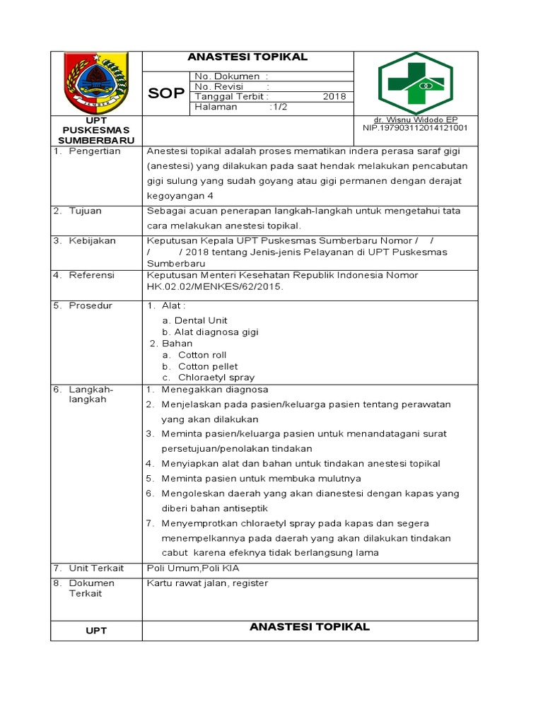 Prosedur Anestesi Topikal di Puskesmas | PDF