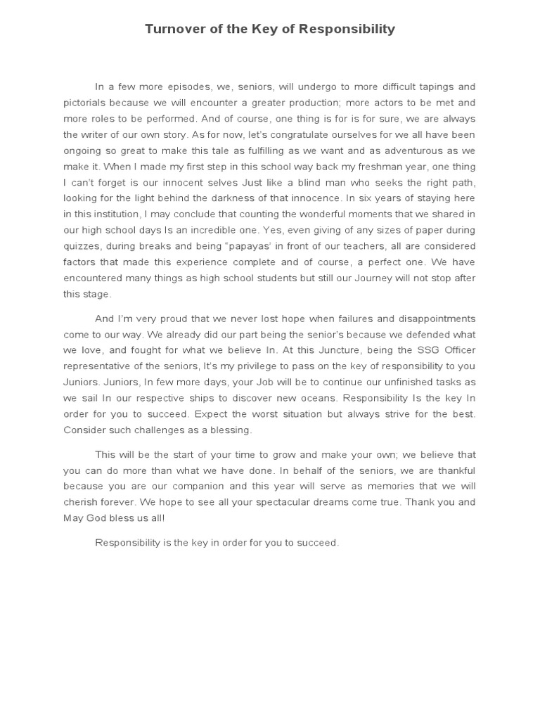 Turning over the key of responsibility | PDF