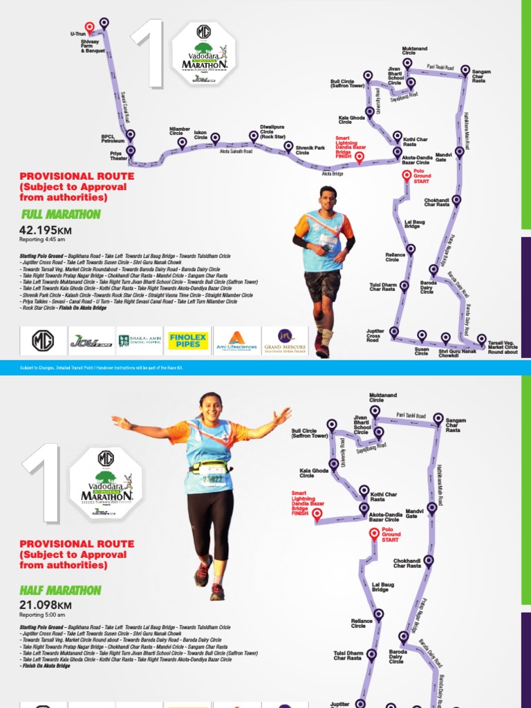 Proposed Route Map for the U-Trun Full Marathon in Vadodara | PDF