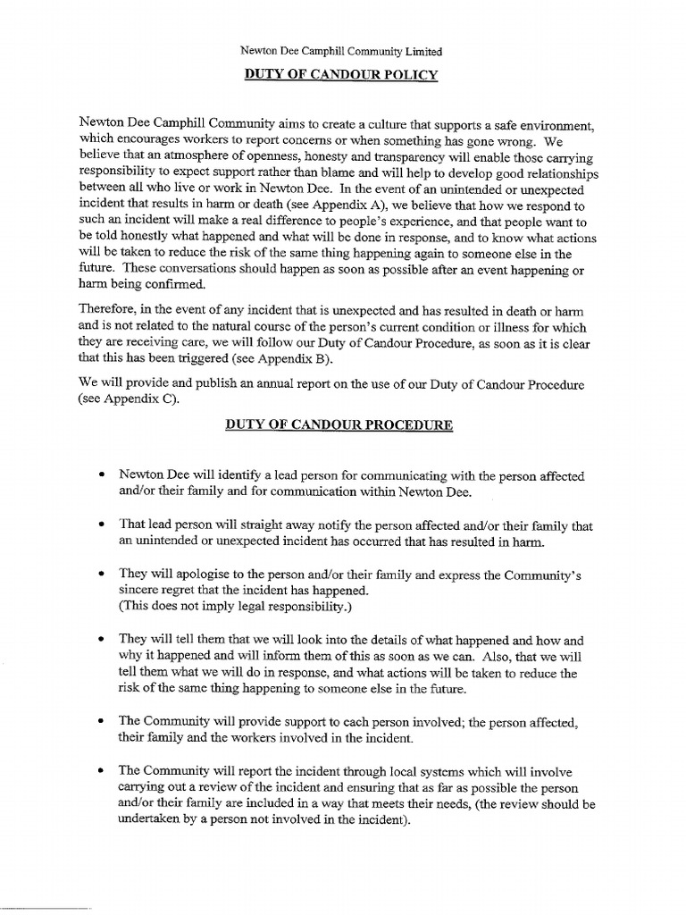 Duty of Candour - Policy and Procedure | PDF