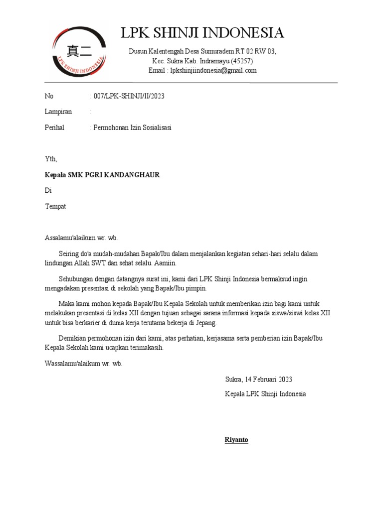 Surat Permohonan Sosialisasi | PDF