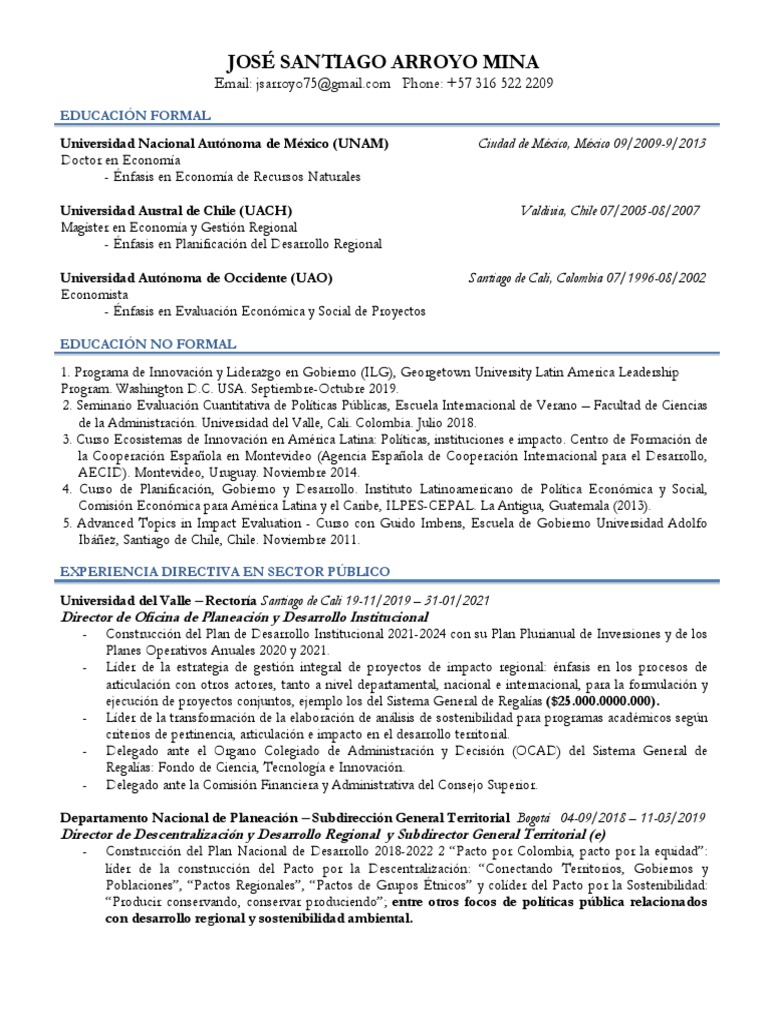 Arroyo Mina CV (0922) | PDF | Colombia | Economias