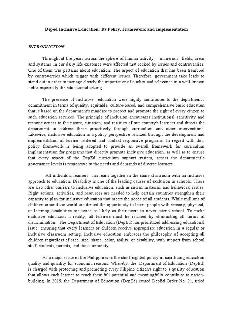 Deped Inclusive Education | PDF | Inclusion (Education) | Social Exclusion