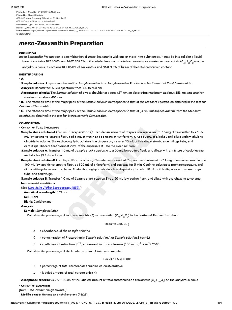 USP-NF Meso-Zeaxanthin Preparation | PDF | Chromatography | Chemistry