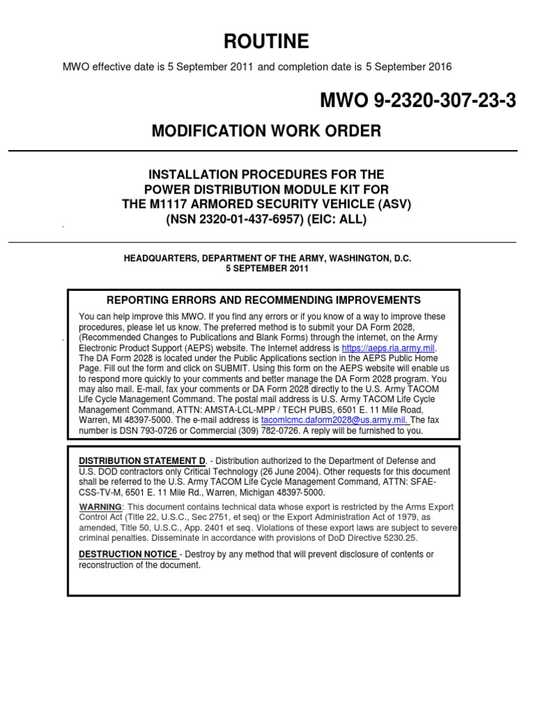 Mwo 9-2320-307-23-3 | PDF | Online And Offline | Manufactured Goods