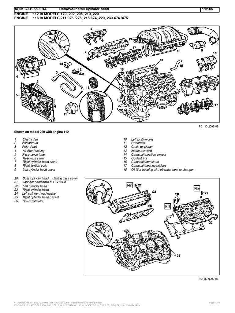 m112 Remove Install Cylinder Head | Download Free PDF | Internal Combustion Engine | Ignition System