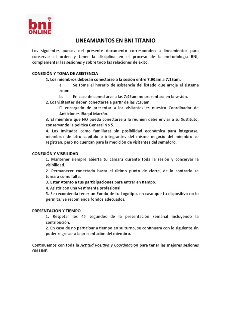 Lineamientos para BNI Titanio | PDF | Crecimiento personal y ...