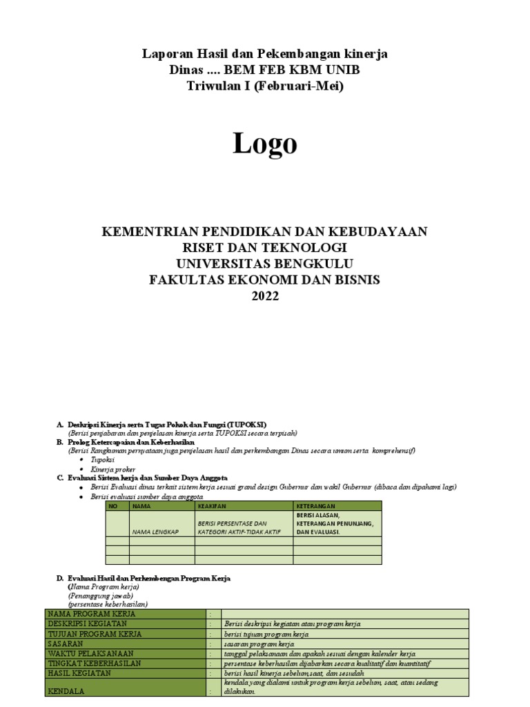 Format Laporan Triwulan (Dinas BEM) | PDF