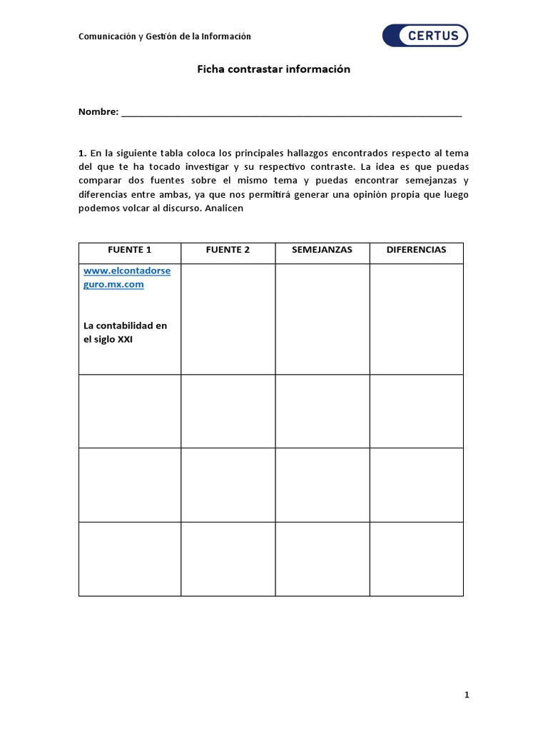 Sesión 14 - Ficha Contrastar Información | PDF