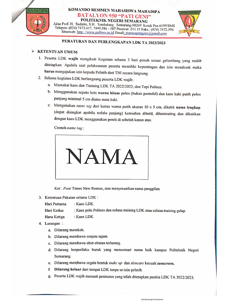 Peraturan Dan Perlengkapan LDK TA 22-23 | PDF