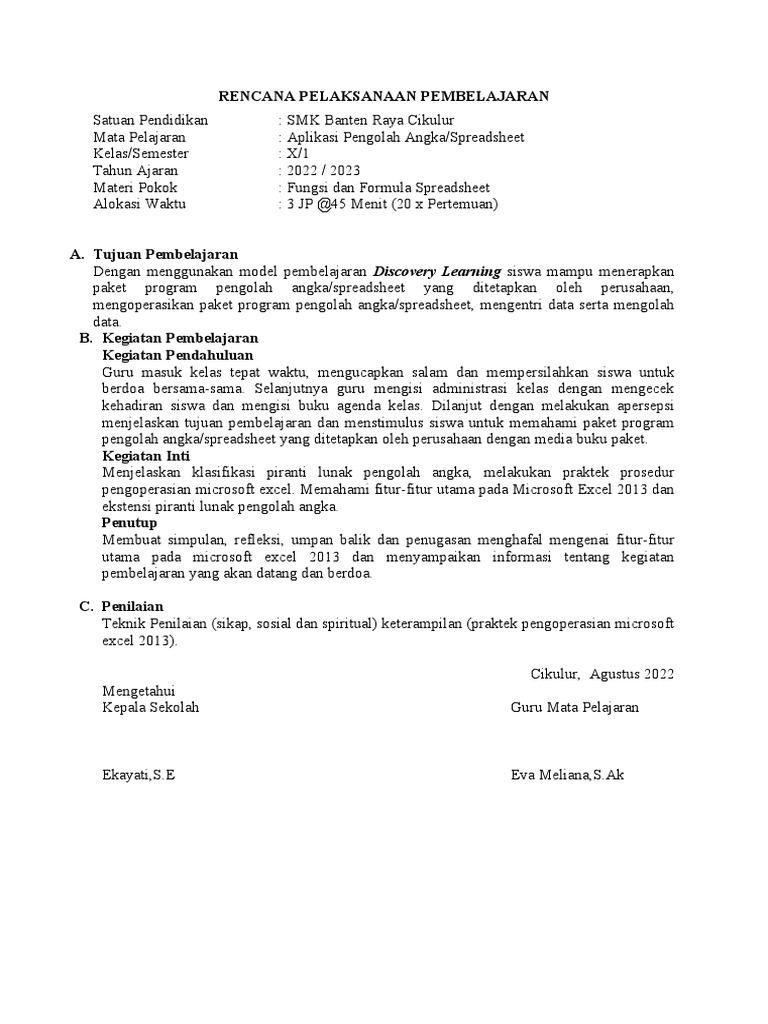 RPP Spreadsheet | PDF