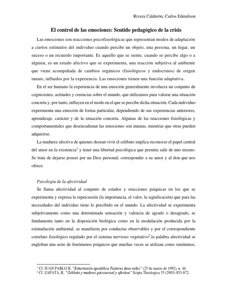 El Control De Las Emociones Pdf Las Emociones Sicología