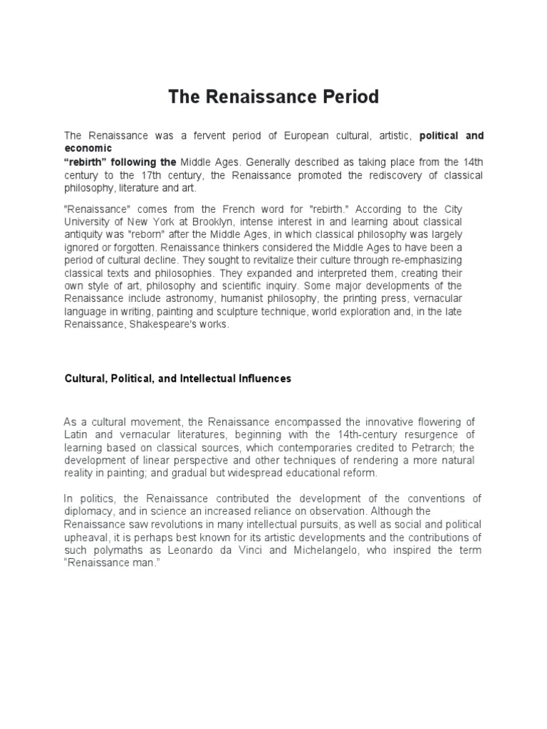 The Renaissance Period | PDF | Renaissance | Humanism