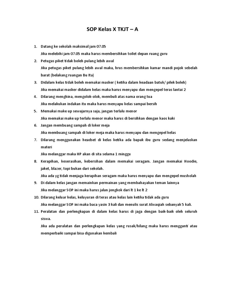 SOP Kelas X TKJT A | PDF | Kesehatan Holistik