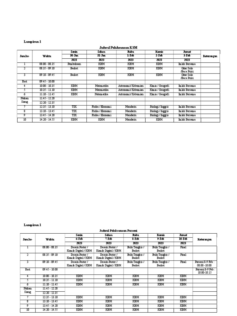 Jadwal KSM & Porseni | PDF