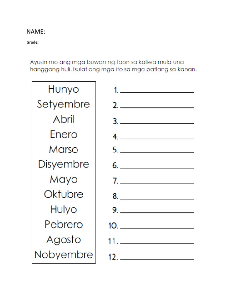 Mga Buwan Sa Isang Taon | PDF