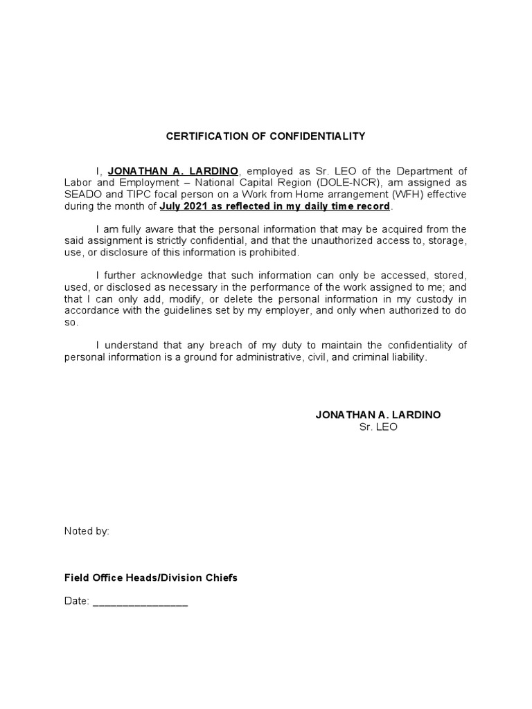 certificate-of-confidentiality-LARDINO JULY | PDF