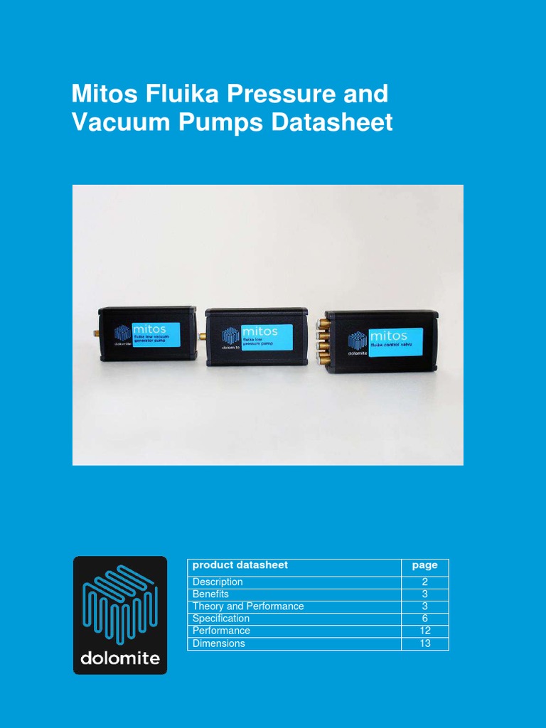Dolomite DolomiteFluikaPumpsDatasheet PDF | PDF | Pressure Measurement | Vacuum