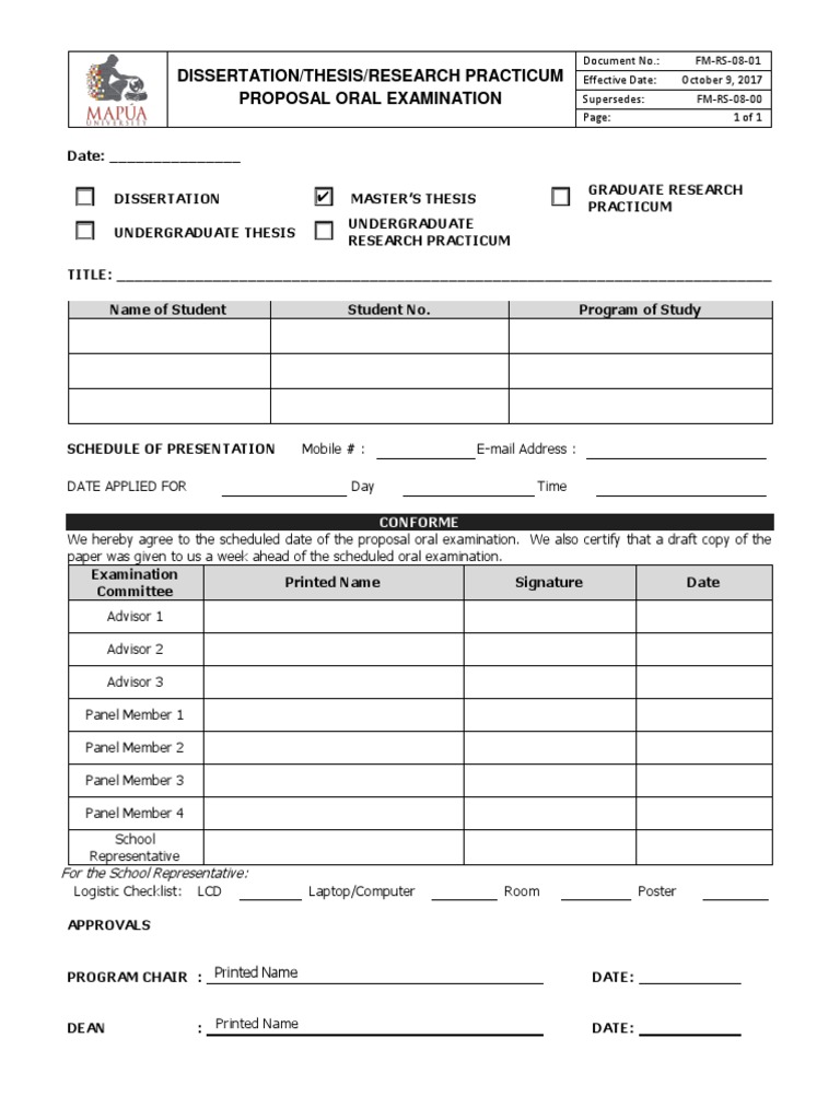 FM-RS-08-01 Proposal Oral Examination | PDF