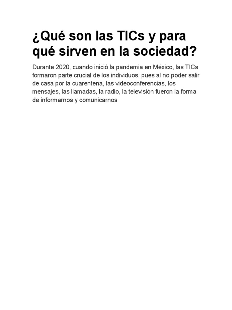 Qué Son Las TICs y para Qué Sirven en La Sociedad | PDF