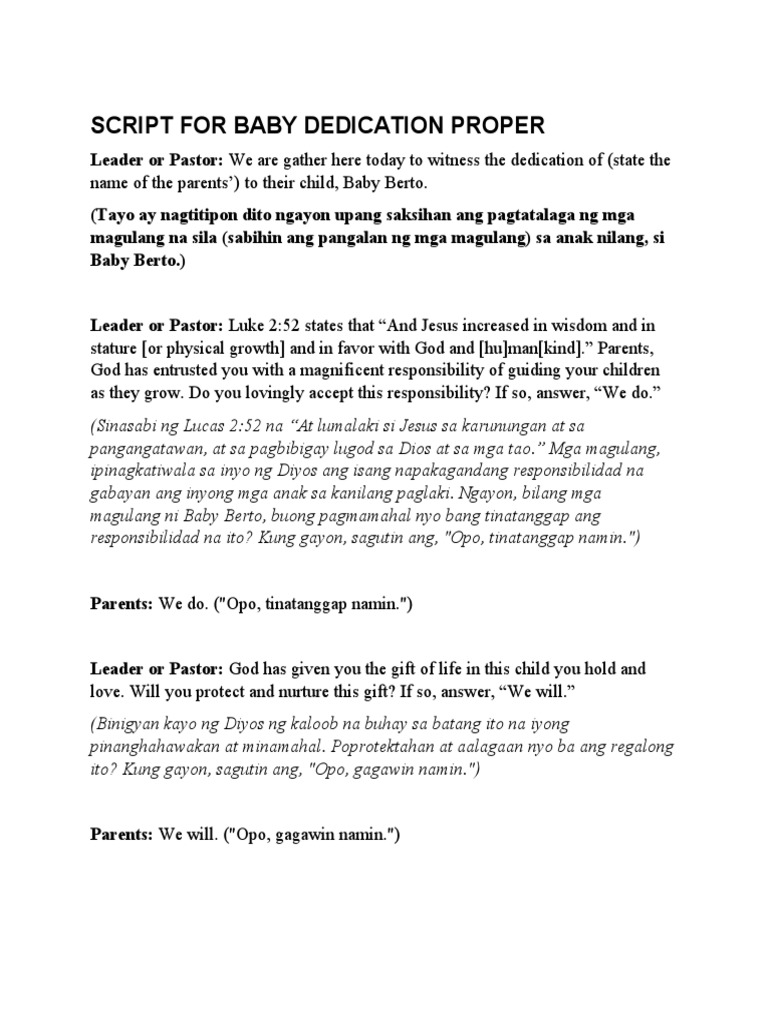 SCRIPT FOR BABY's DEDICATION PROPER | PDF