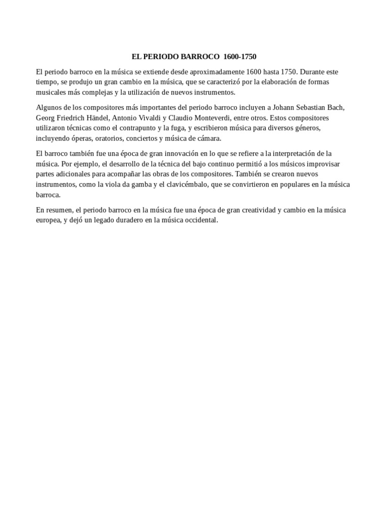 Periodo Barroco 1600-1750 | PDF