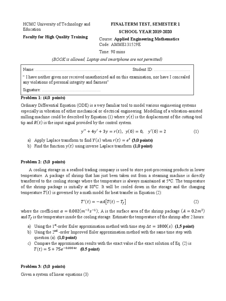 Final Exam Semester 1 19 20 | PDF | Matrix (Mathematics) | Mathematical ...