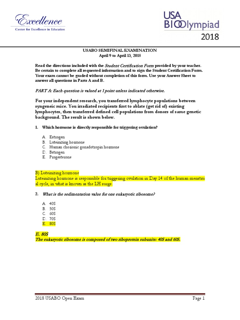 USABO 18 Semifinal Final W | PDF | Dominance (Genetics) | Zygosity