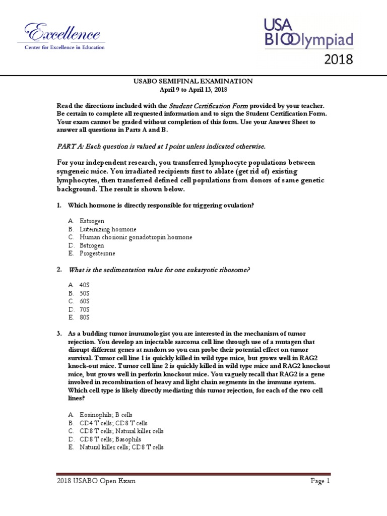 2018 USABO Semifinal Examination Guide | PDF | Dominance (Genetics ...