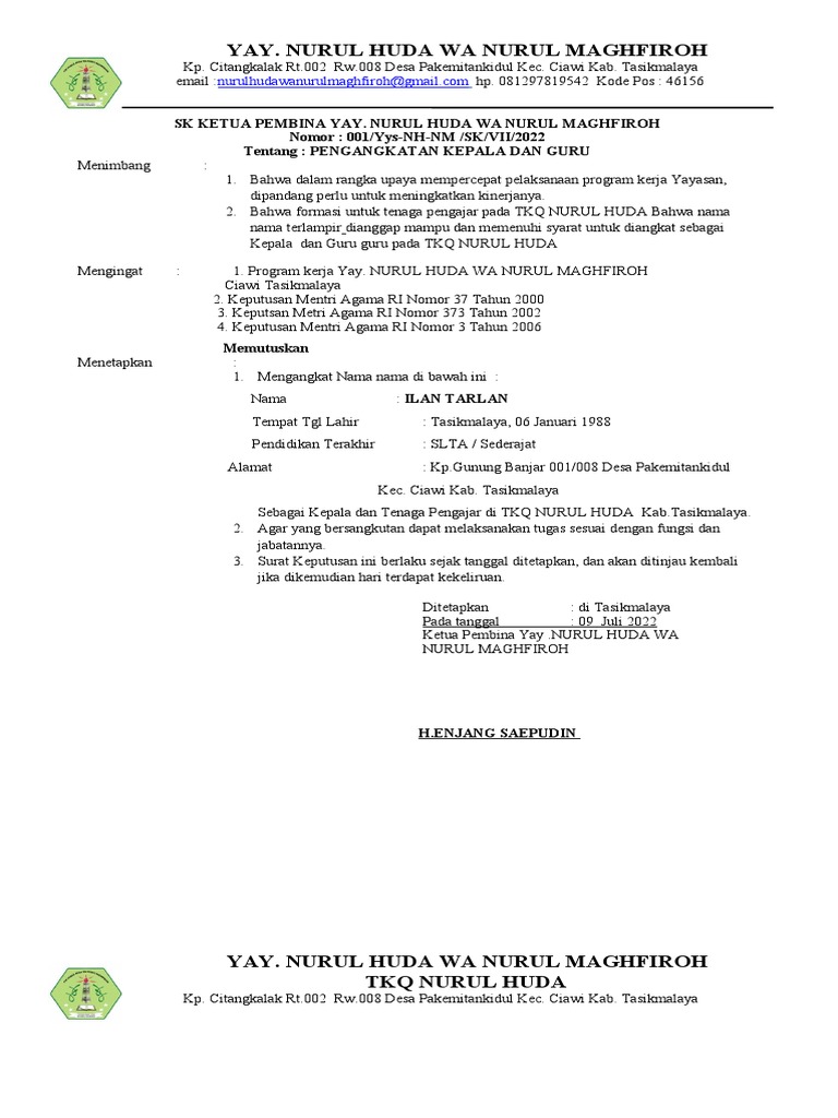 SK TKQ Nurul Huda 2022 | PDF